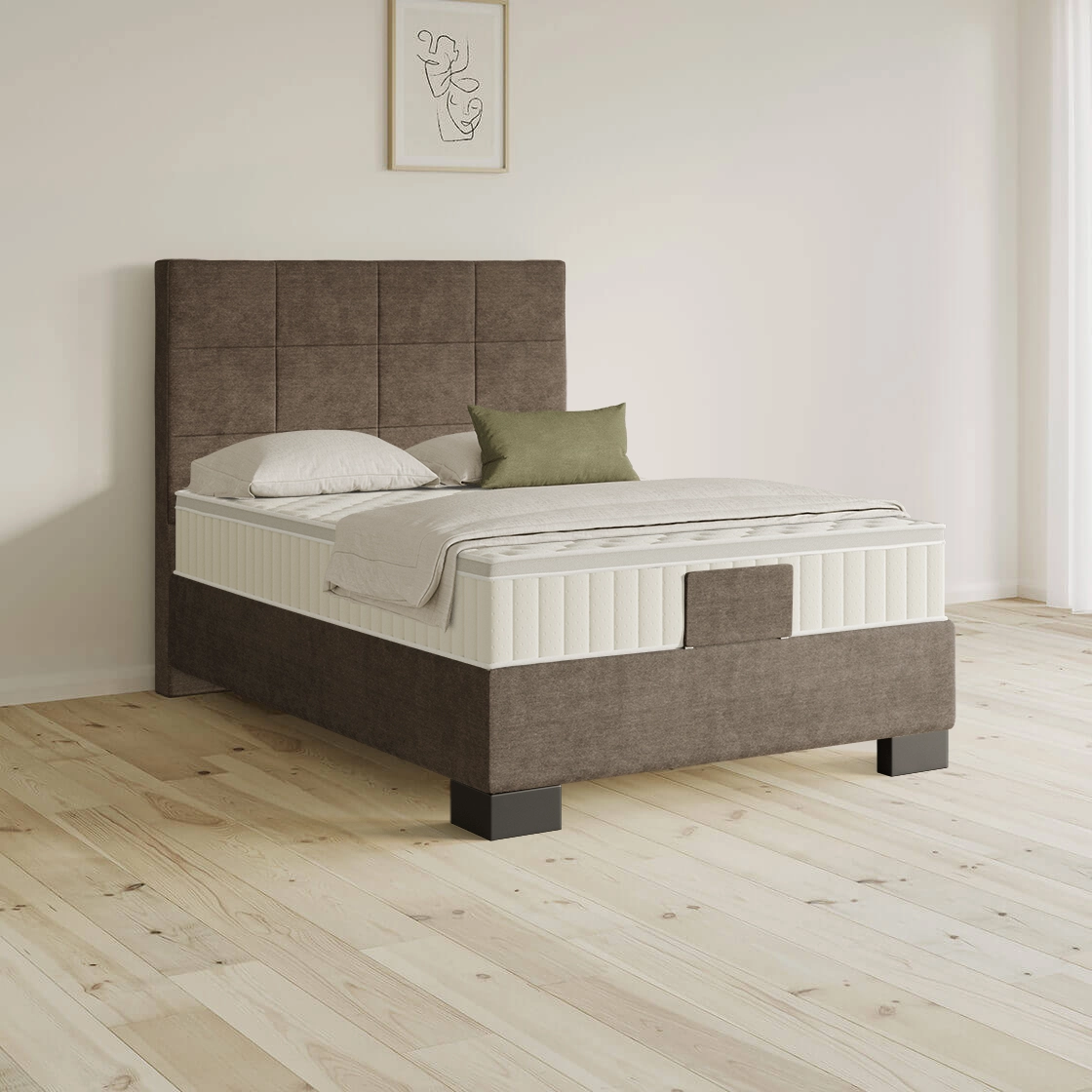 303 Boxspringbetten Stoff Braun / Beige [konfigurierbar]