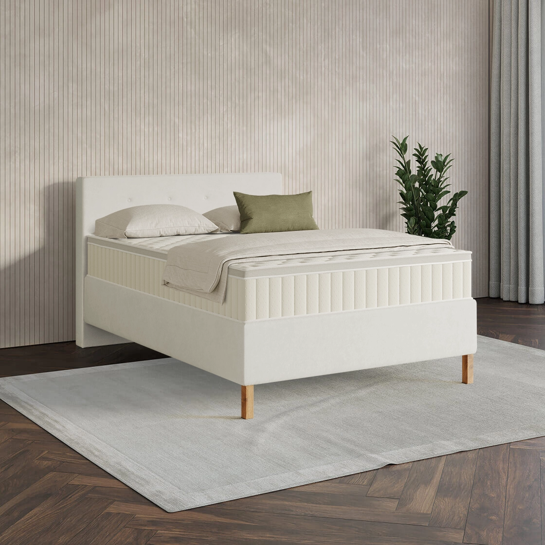 29 Boxspringbetten Einzelbett Weiß [konfigurierbar]